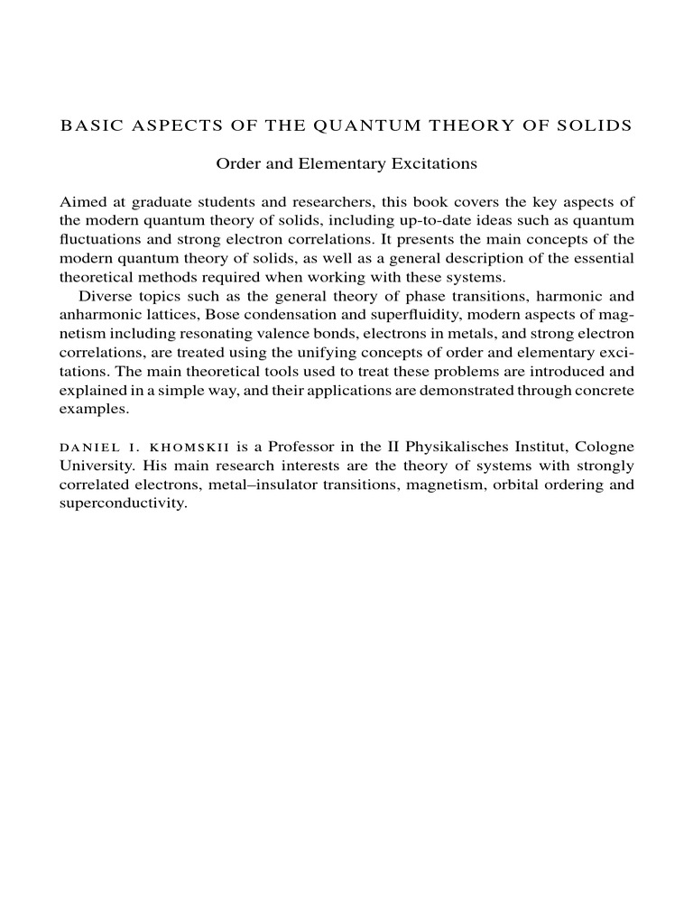 Quantum Theory of Solids Explained | PDF | Phase Transition | Physics