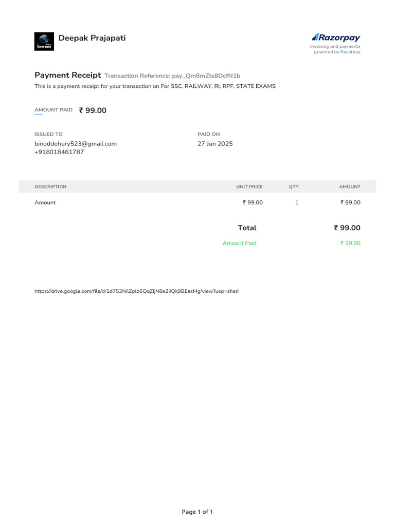 Receipt Pay - Qm8mZts8DcfN1b From Stores Book (Paid) PDF | PDF