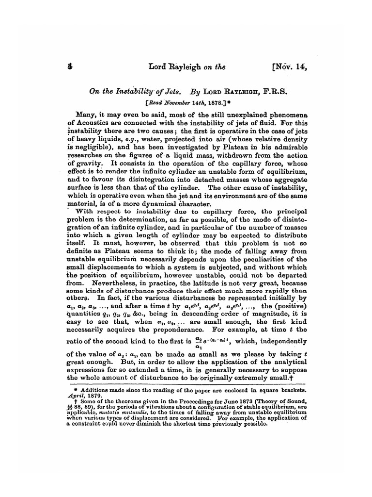 1878 - Rayleigh - On The Instability of Jets | PDF | Fluid Dynamics ...