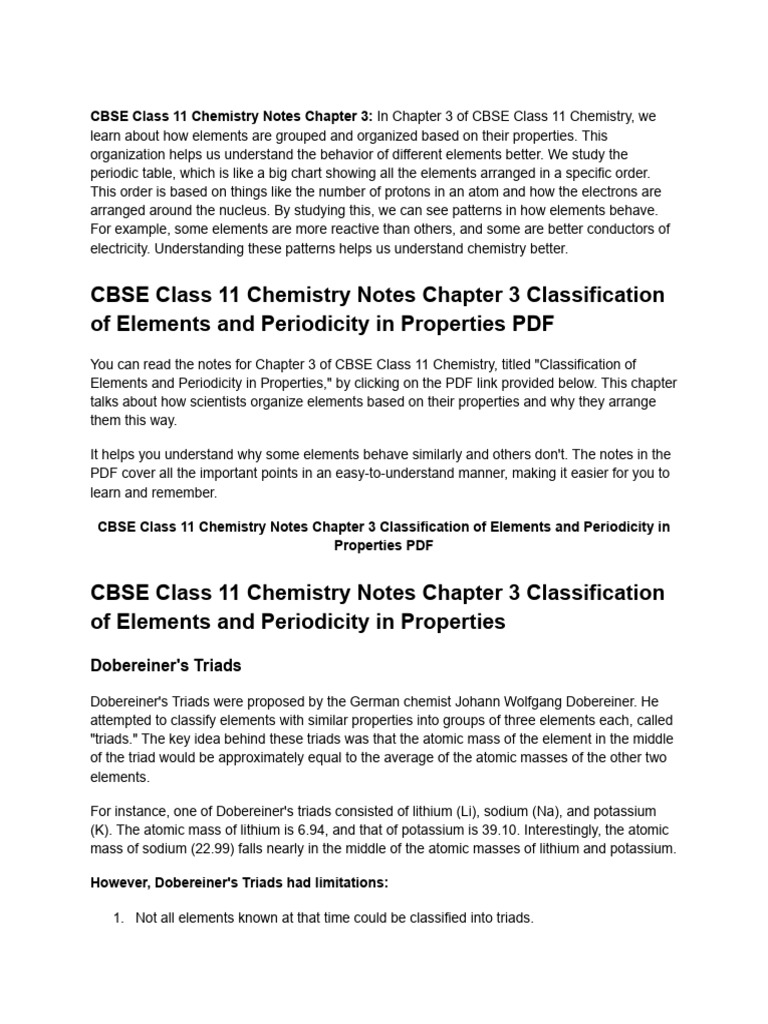 Chemistry Chapter Periodic Table | PDF | Periodic Table | Ion