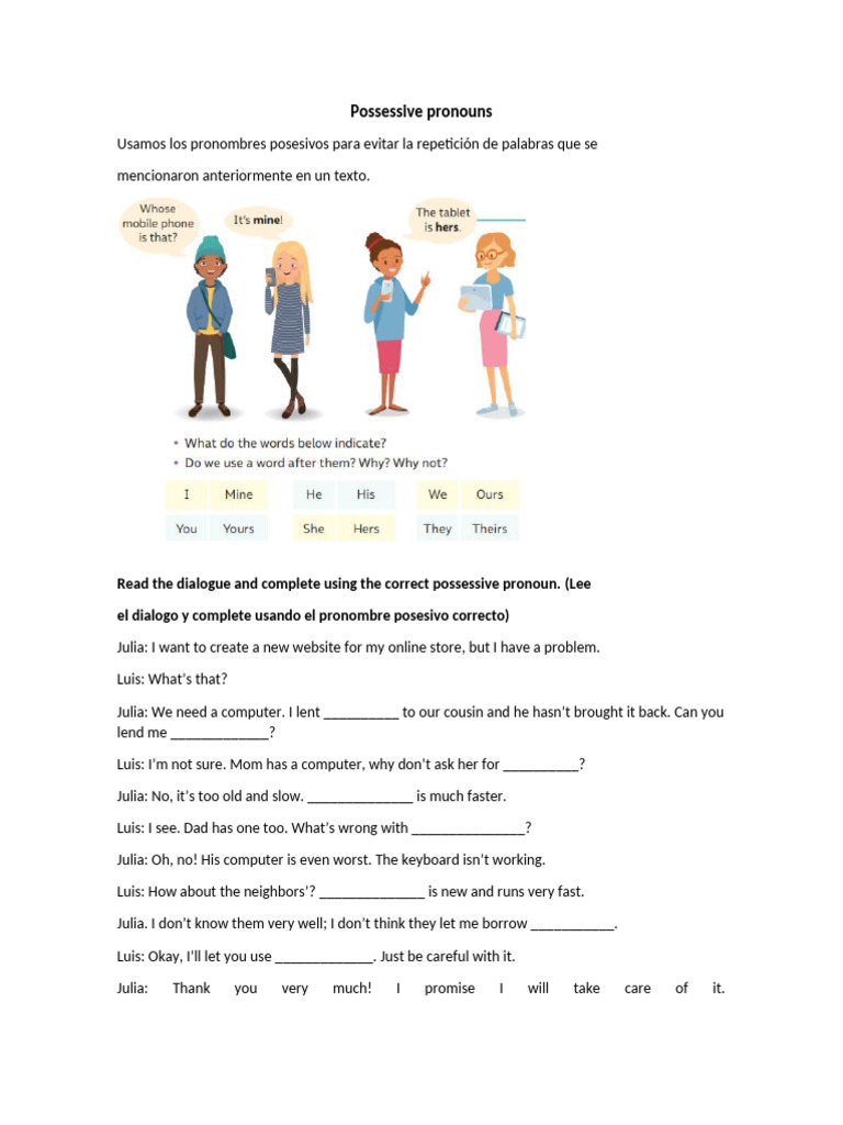 Possessive Pronouns | PDF
