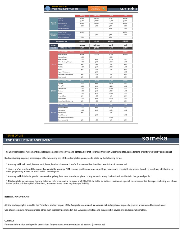 Couples Budget Template Someka Example Excel V1 | PDF | License ...