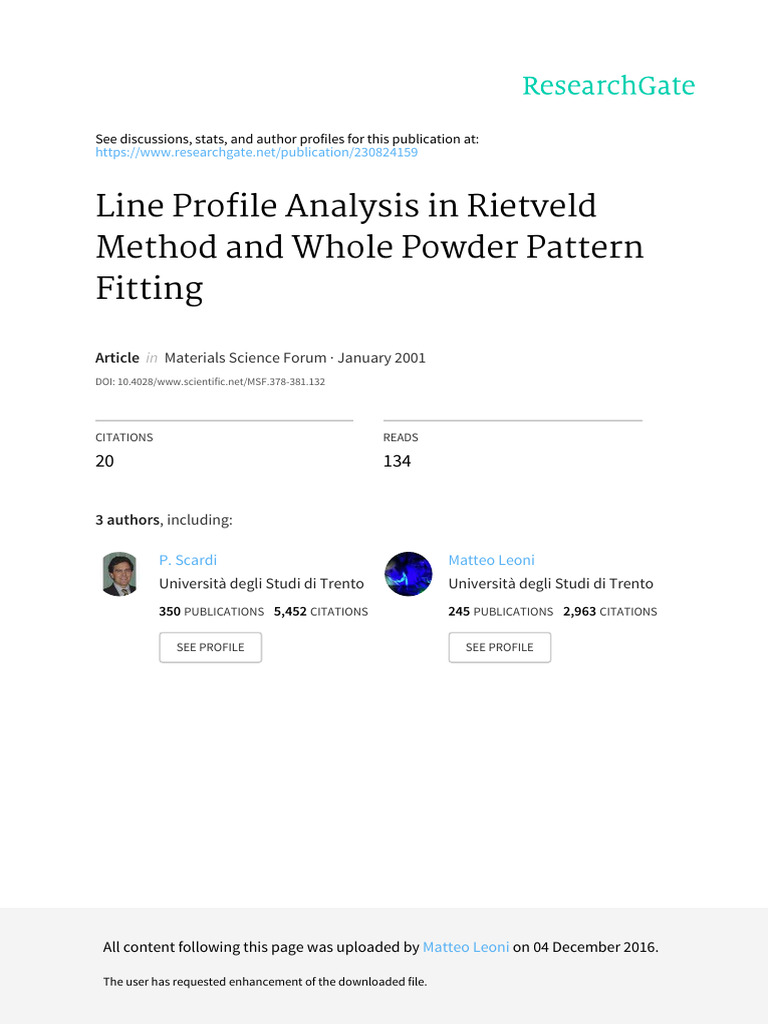 Line Profile Analysis in The Rietveld WPPF | PDF