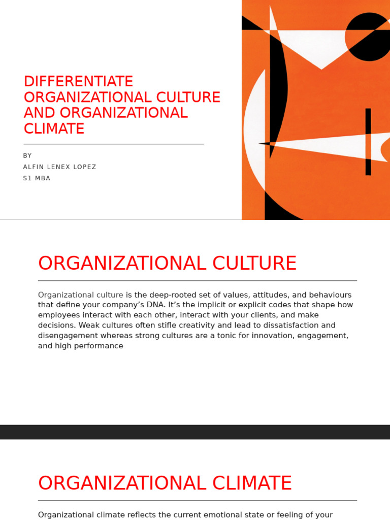 Differentiate Organizational Culture and Organizational Climate | PDF ...