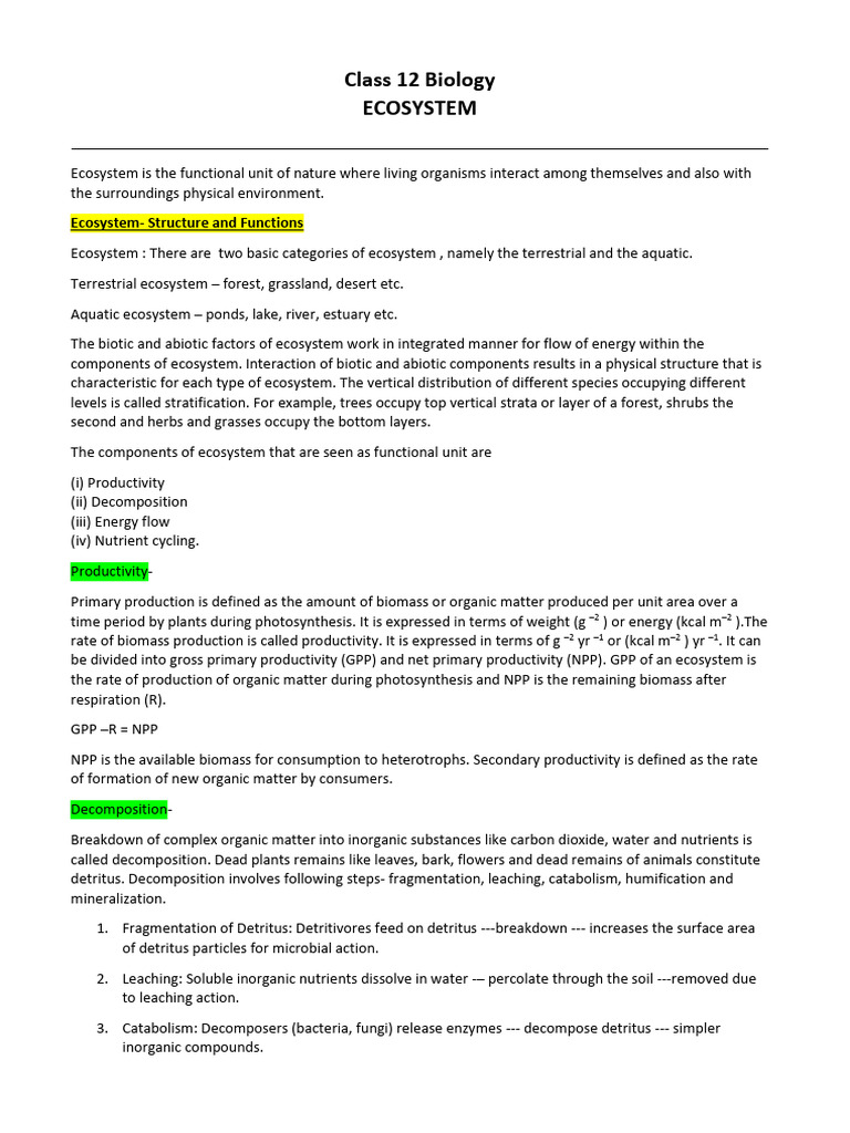 Ch12 - Ecosystems - New ,,, Notes | PDF | Ecosystem | Food Web