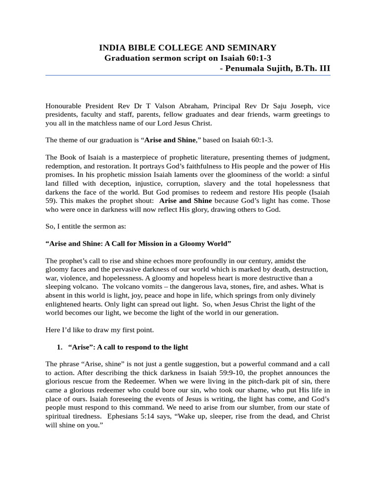 Graduation Sermon 2nd Round | PDF | Jesus | Glory (Religion)