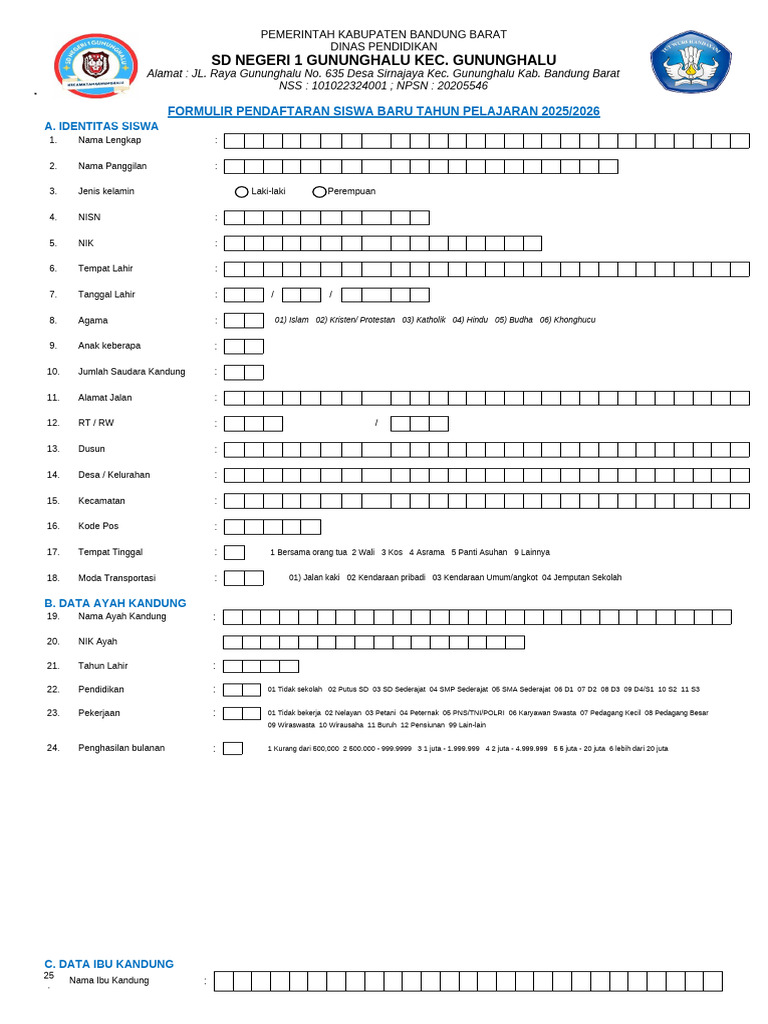 Formulir PPDB SD 2025 | PDF