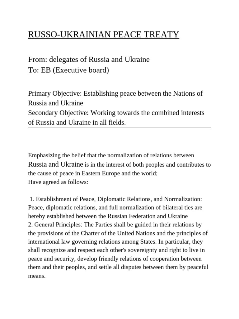 Russo-Ukrainian Peace Treaty Agreement | PDF