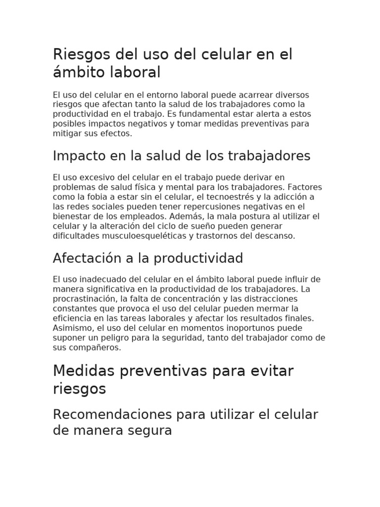Riesgos del celular en el trabajo | PDF | Salud mental | Sicología