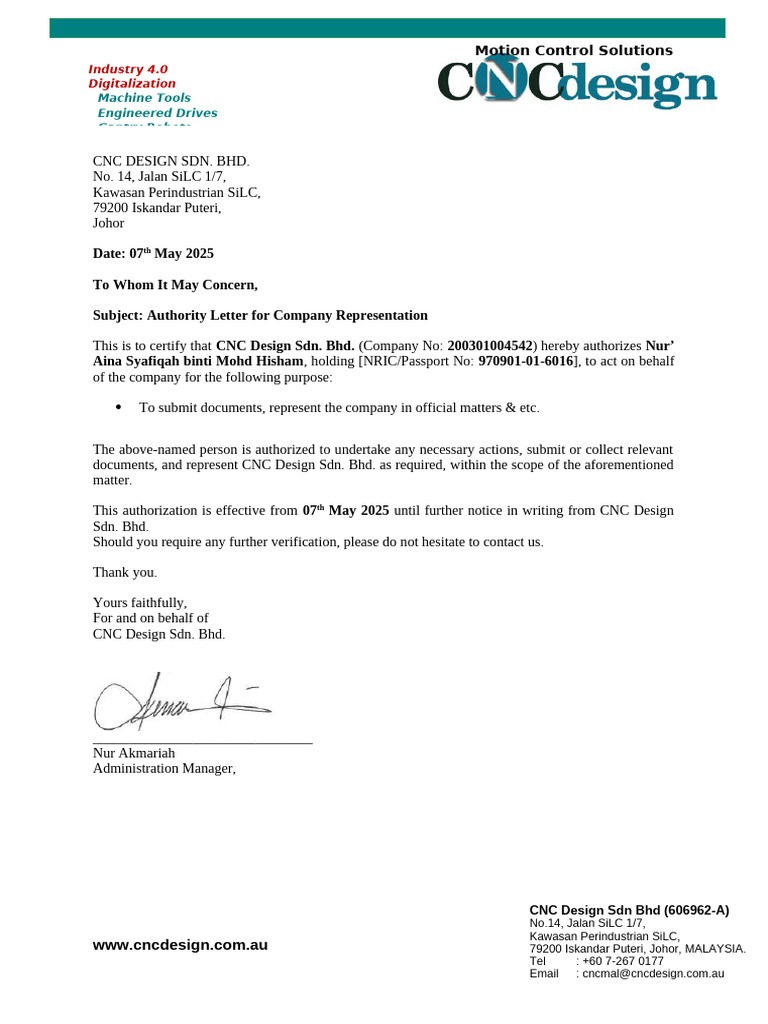 Representative Authority Letter | PDF