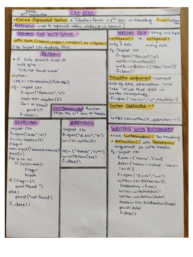 File Handling - CSV Files | PDF