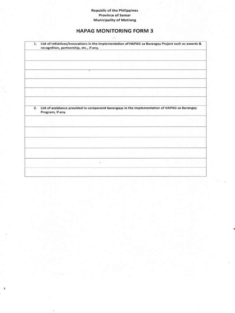HAPAG sa Barangay Monitoring Report | PDF