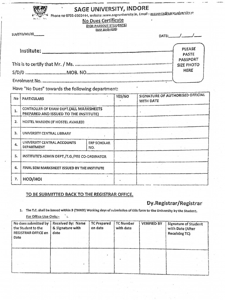 No Dues Form | PDF