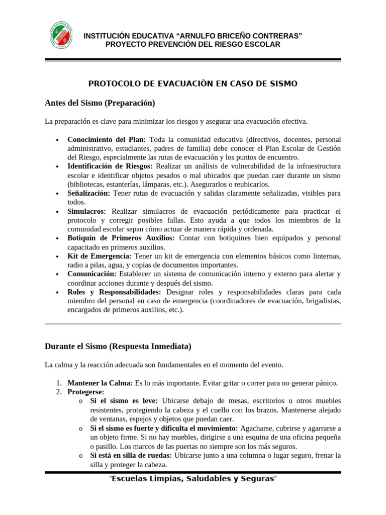 Protocolo en Caso de Sismo y Guia Primeros Auxilios | PDF | Reanimación cardiopulmonar ...