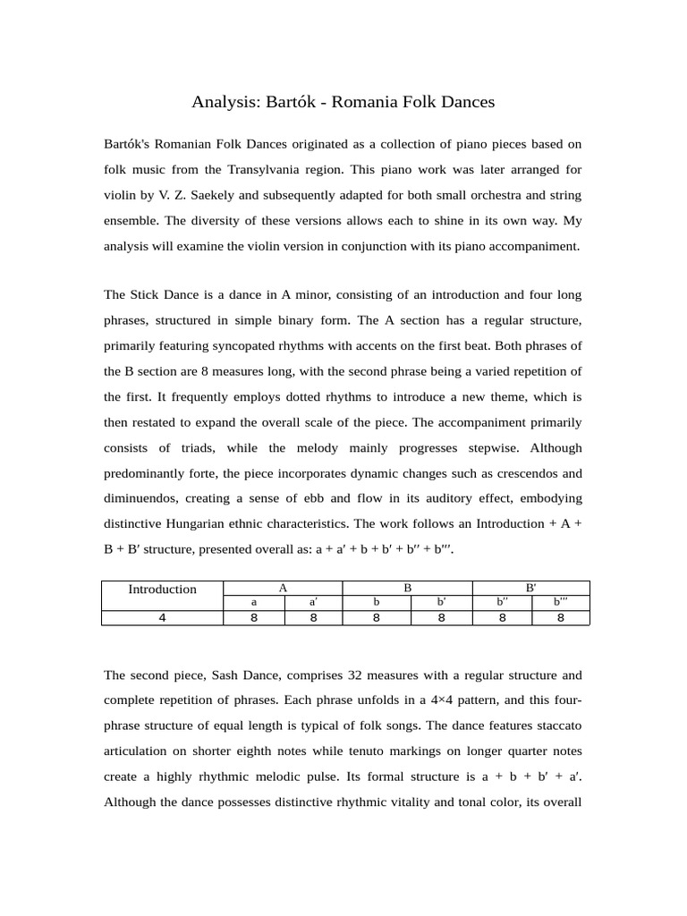 Liu Xinyi-Analysis of Bartók | PDF | Rhythm | Dances