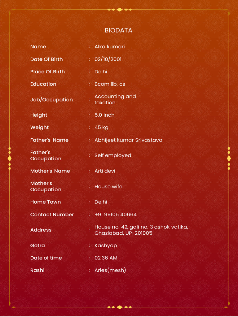 Alka Kumari Biodata | PDF