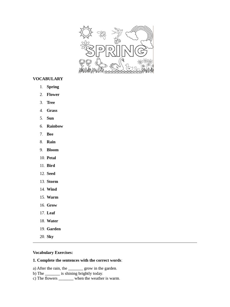Spring Vocabulary and Exercises Guide | PDF