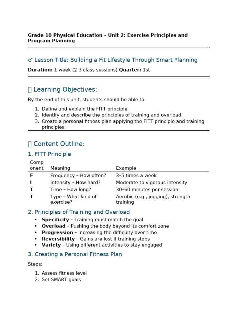 Fitt Principle Lesson | PDF | Physical Fitness | Behavior Modification