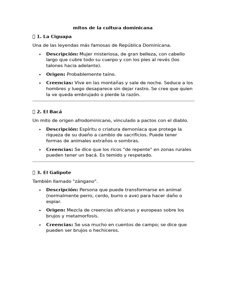 Mitos Dominicanos: Galipote y Bacá | PDF