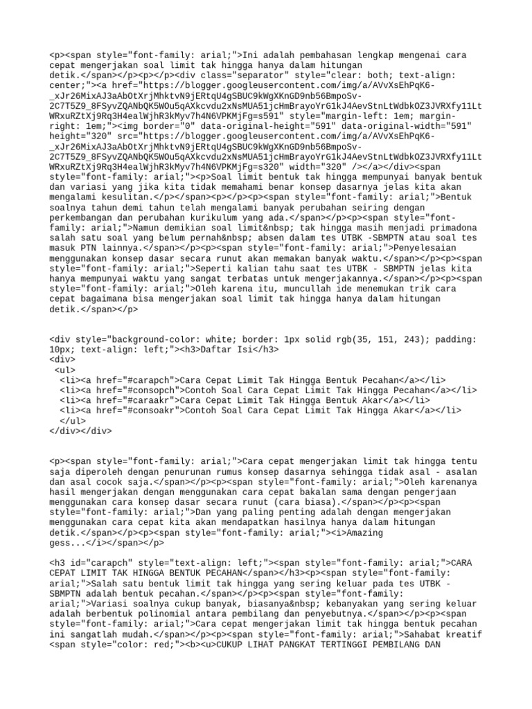 Cara Cepat Mengerjakan Limit Tak Hingga Lengkap | PDF