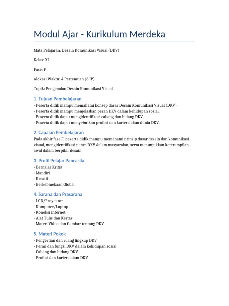 Modul Ajar Kurmer DKV XI Pertemuan 1 4 | PDF