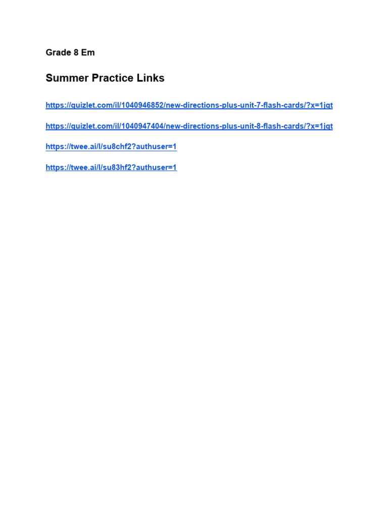 Grade 8 Summer Practice Resources | PDF