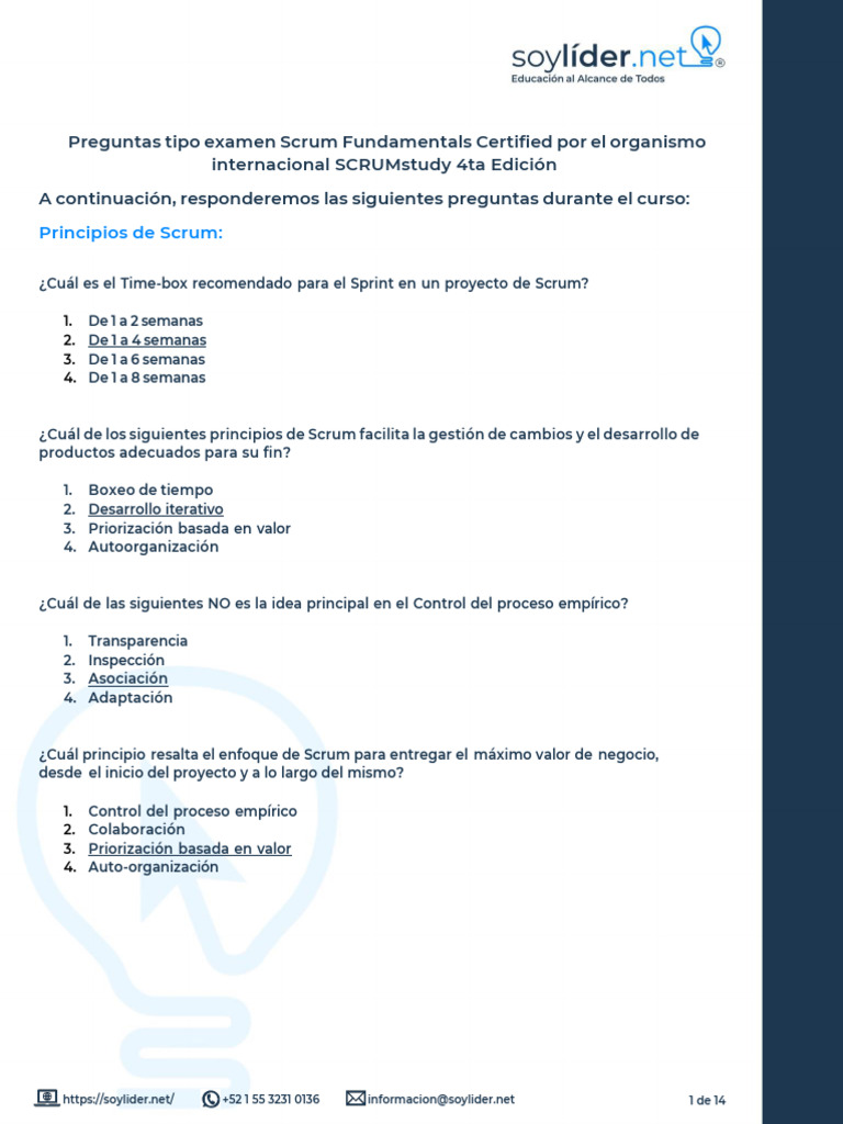 Preguntas y Respuestas - Scrum Fundamentals Certified | PDF | Scrum (desarrollo de software ...