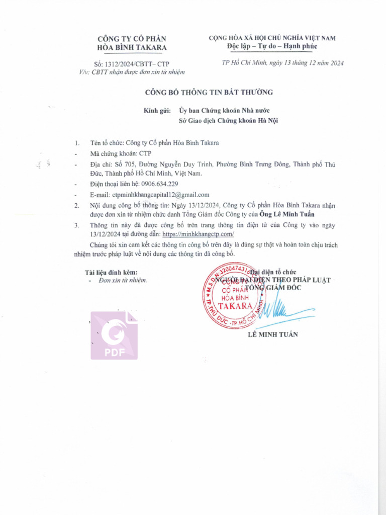 CBTT từ nhiệm 13.12 | PDF