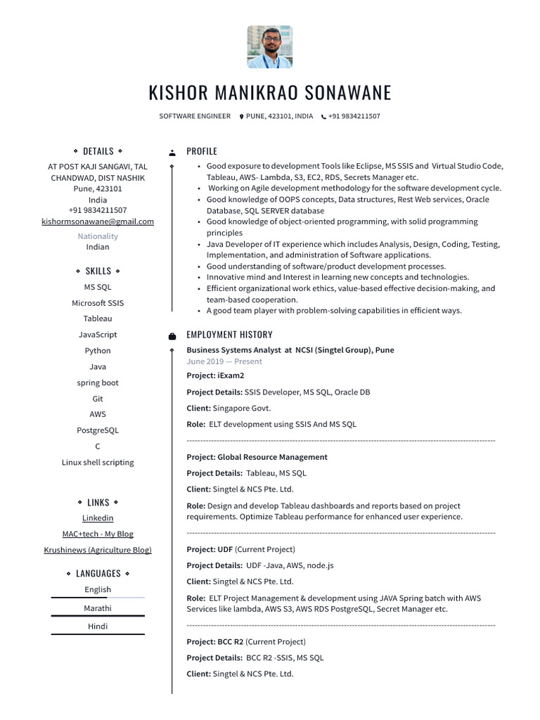 Kishor M Sonawane Software Engineer | PDF | Microsoft Sql Server | Amazon Web Services