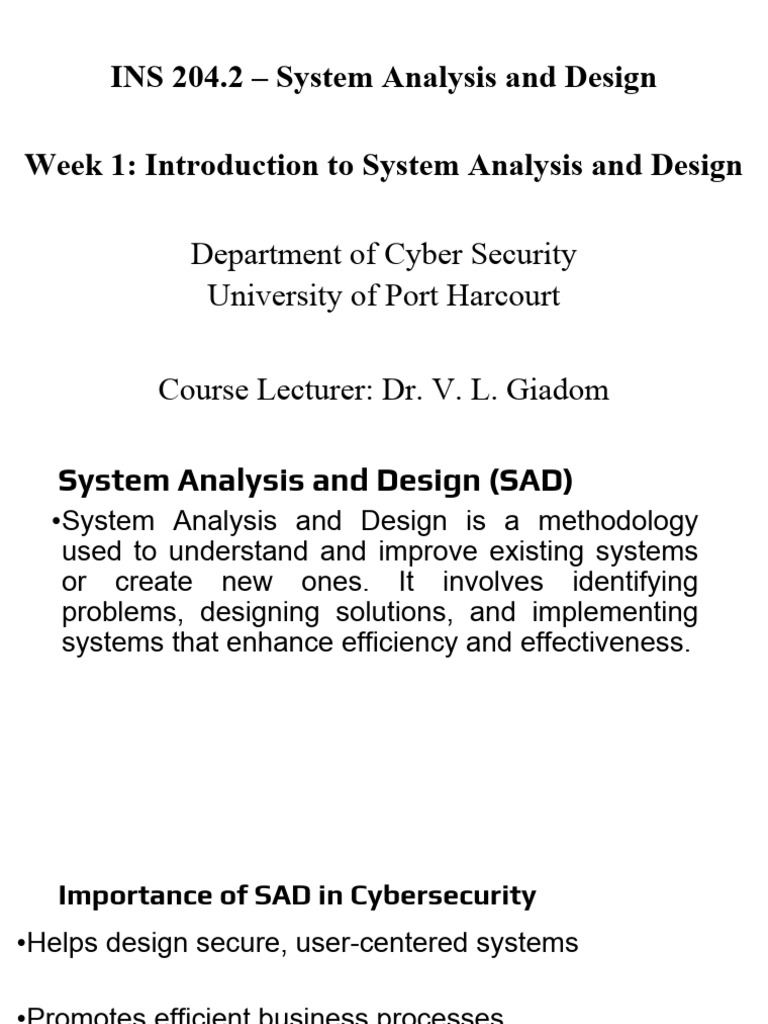 Week 1 Introduction To System Analysis and Design | PDF | System | Unified Modeling Language