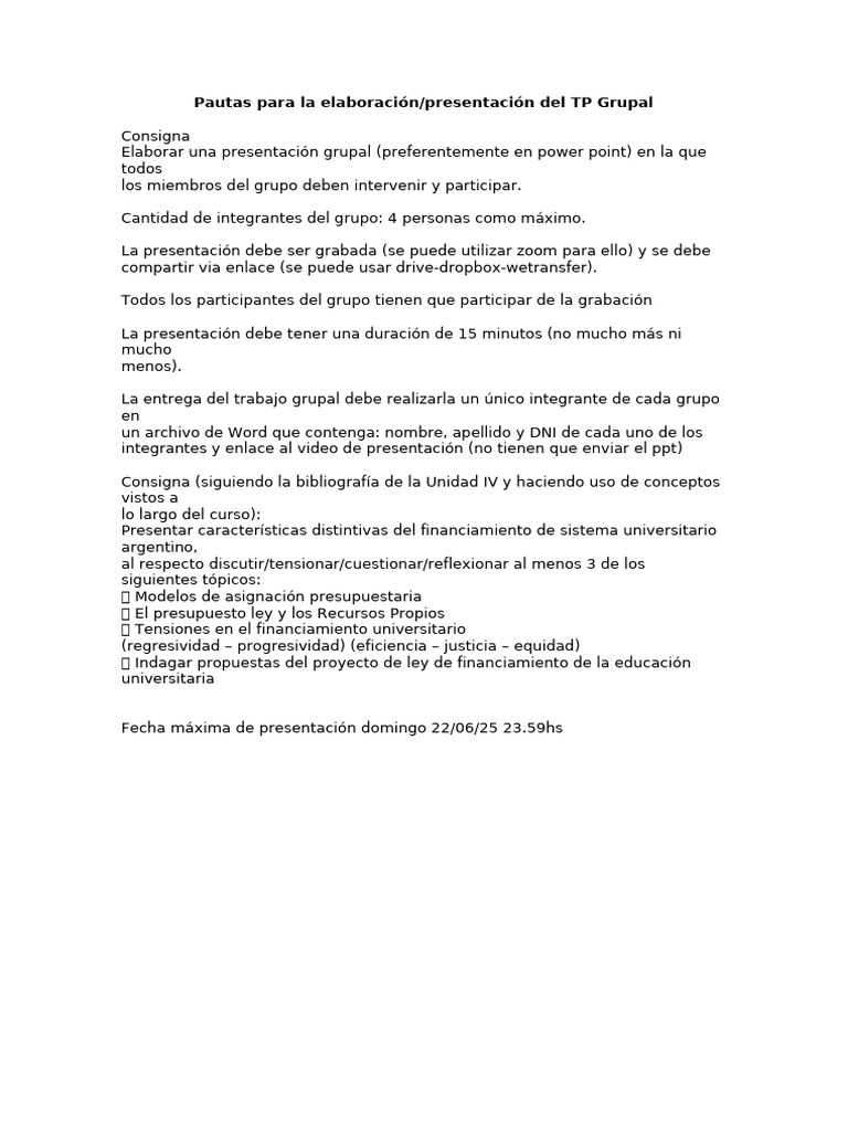 TP Grupal Costos y Financiamiento Universitario 1C 2025 | PDF