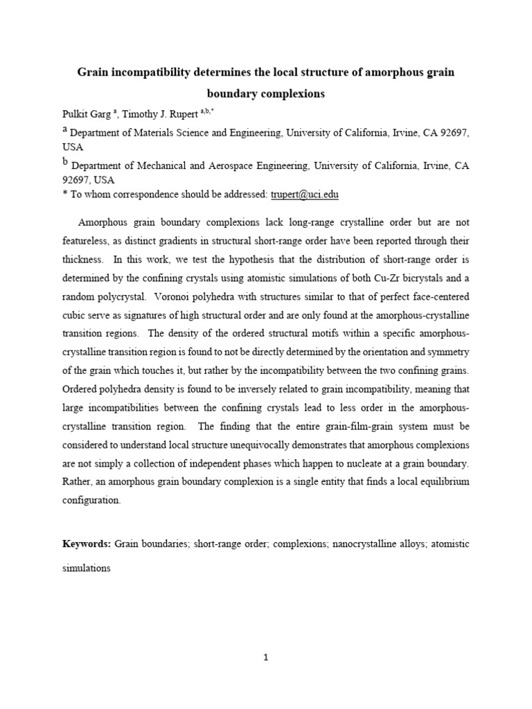 Grain Incompatibility Determines The Local Structure of Amorphous Grain ...