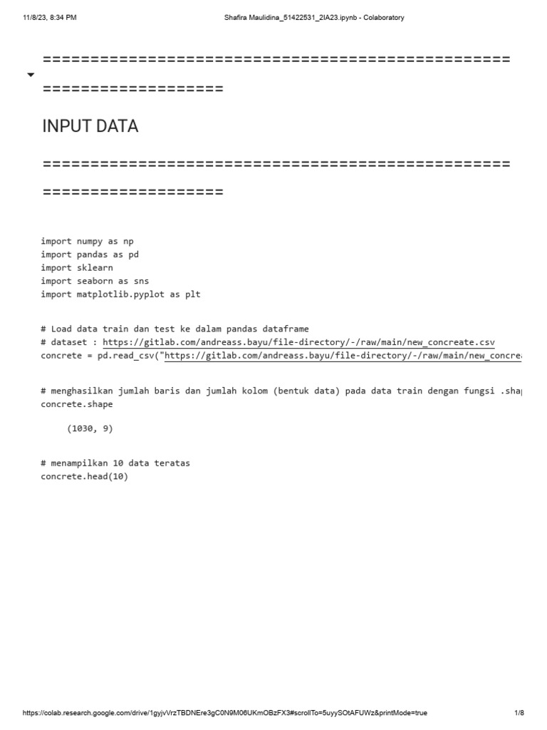 Praktikum VI - Moda Self-Study Data Cleaning Dan Encoding | PDF | Concrete | Mechanical Engineering