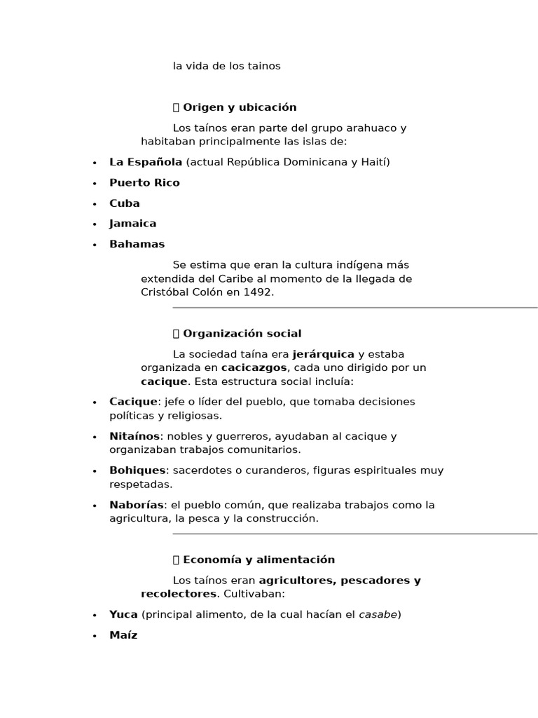La Vida de Los Tainos | PDF | Pueblos Indígenas de las Américas