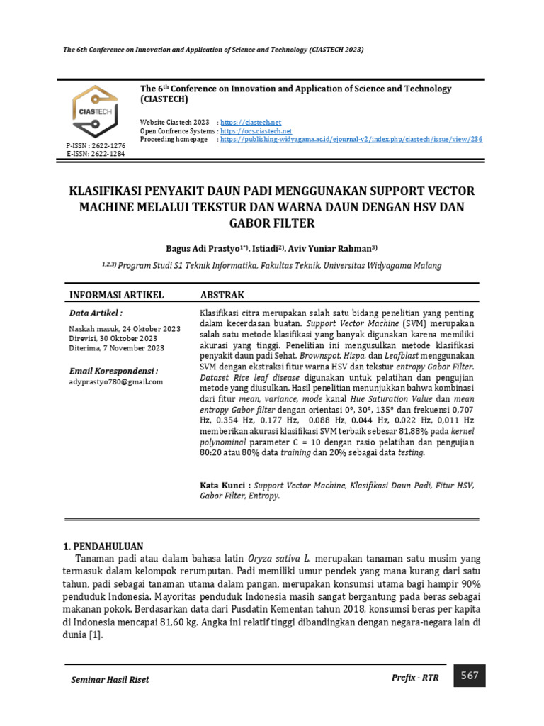 Klasifikasi Penyakit Daun Padi SVM | PDF