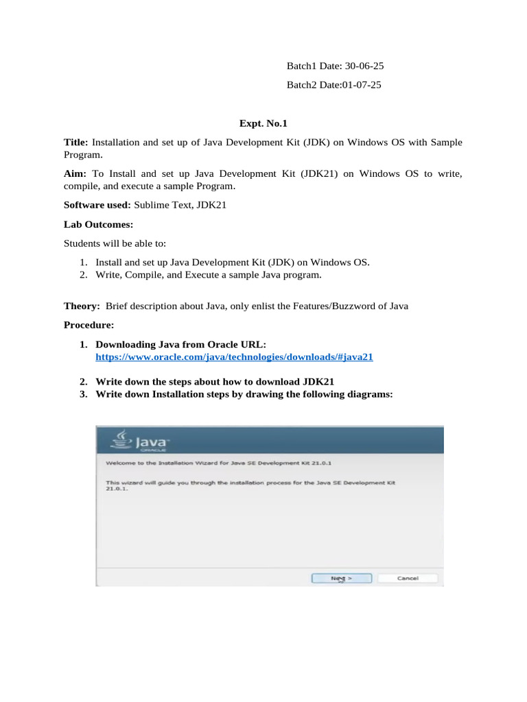 Java Expt1 JDK Installation Hello World Program 2025 | PDF