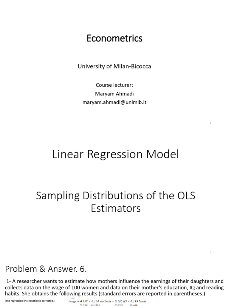 7-Econometrics-Linear Regression | PDF | Ordinary Least Squares ...