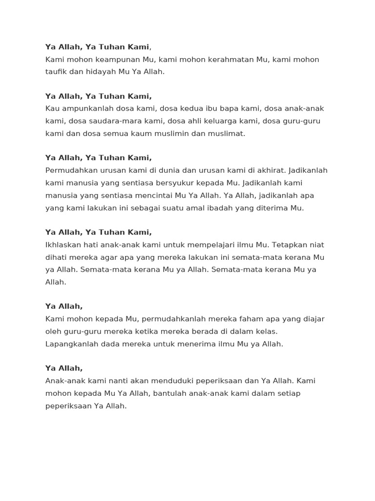 Doa Kejayaan Peperiksaan Anak-anak | PDF