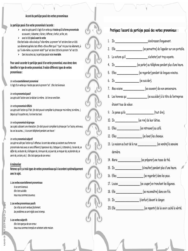 L'Accord Des Verbes Pronominaux Au Passé Composé | PDF | Verbe | Syntaxe
