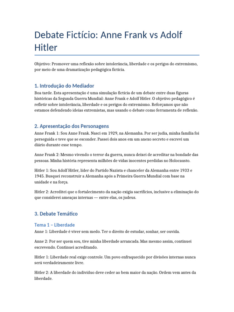 Debate Anne Hitler Expandido | PDF | Adolf Hitler | Anne Frank