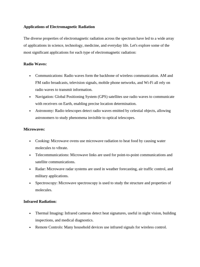 Applications of Electromagnetic Radiation | PDF | Infrared | Electron