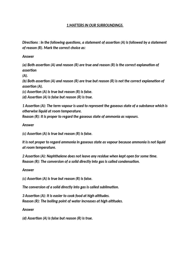 Assertion and Reason Questions For Class 9 Science | PDF | Collision ...