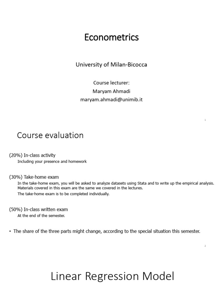 8-Econometrics-Linear Regression | PDF | Ordinary Least Squares | P Value