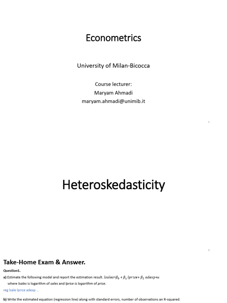 14 Econometrics Linear Regression Pdf Econometrics Linear Regression