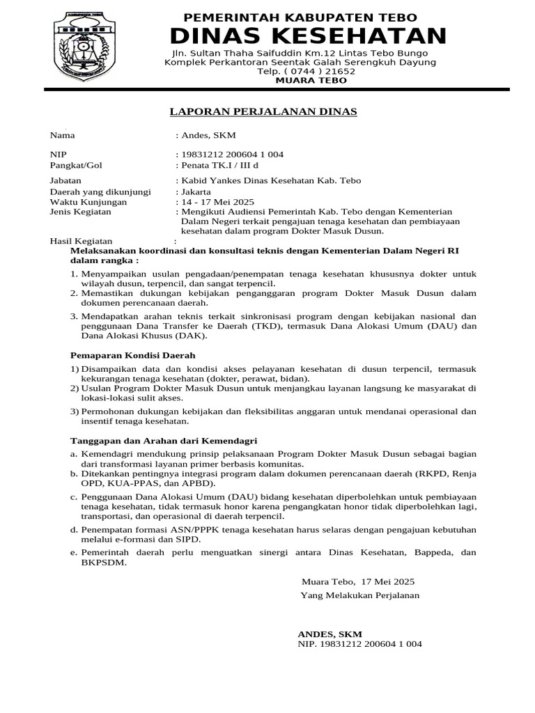 Laporan Perjalanan Dinas Ke Jakarta KEg. DMD | PDF