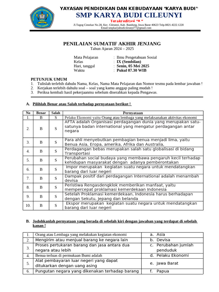 Format Soal Psaj & Psat 2025 | PDF