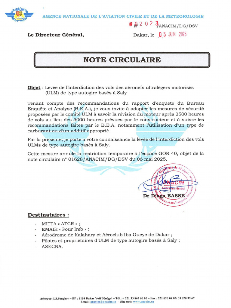 Note Circulaire Ulm Levee Definitive Interdiction - 250605 - 180546 | PDF