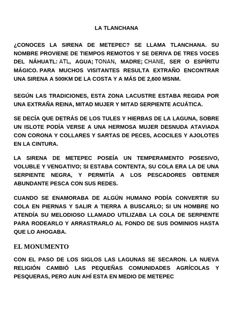 La Leyenda de la Tlanchana en Metepec | PDF