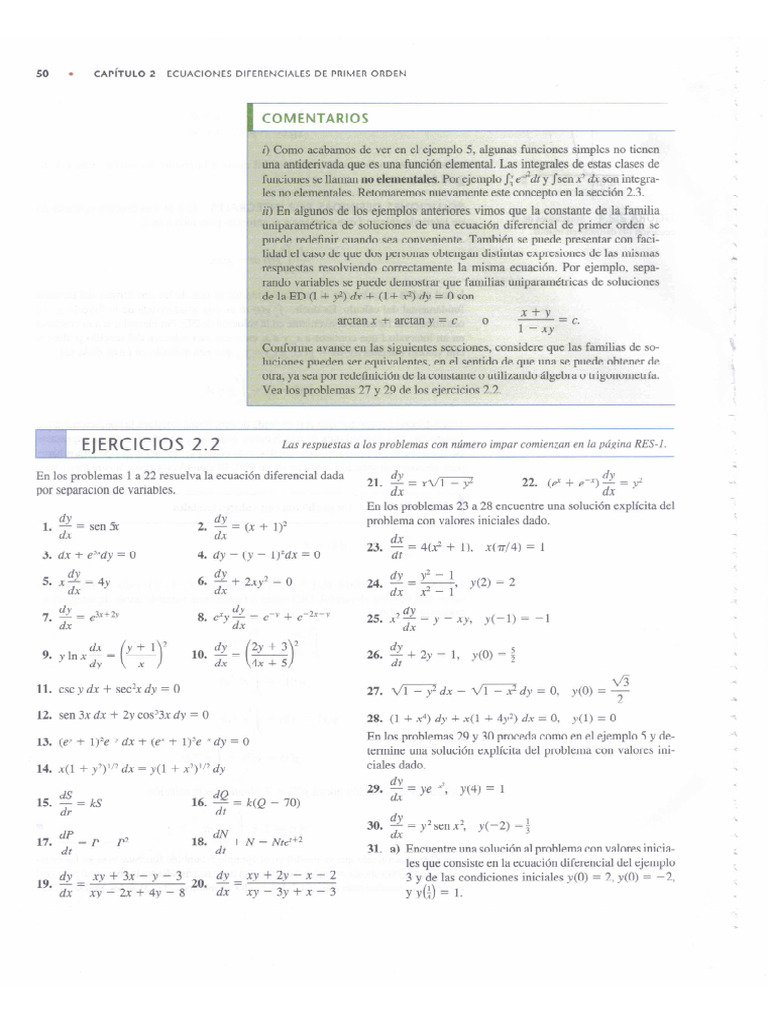 Variables Separables EJERCICIOS LIBRO | PDF