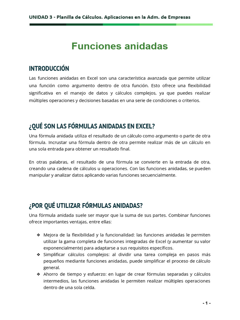 Funciones Anidadas en Excel: Guía Práctica | PDF | Microsoft Excel ...